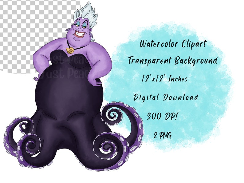 Ursula de La Sirenita dibujada a mano acuarela Clipart, dibujos ...