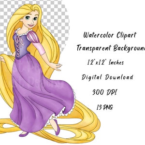 Princess Watercolor Clipart Set: Hand-drawn Cartoon Illustrations (PNG ...