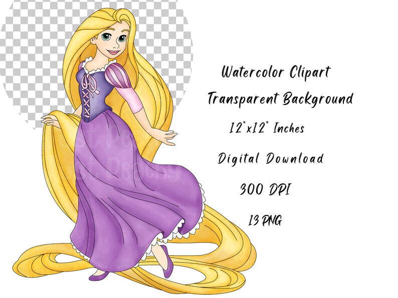 Princess Watercolor Clipart Set: Hand-drawn Cartoon Illustrations (PNG ...
