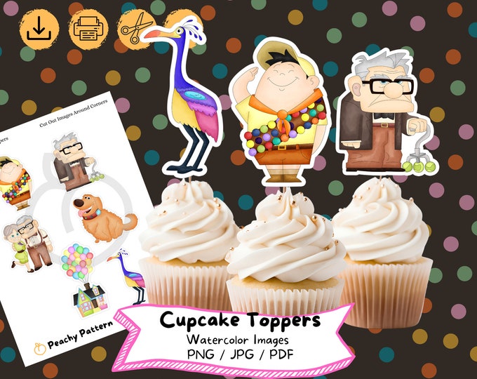 Up Movie Cupcake Toppers, Carl and Ellie Cake Toppers, Girl or Boy ...