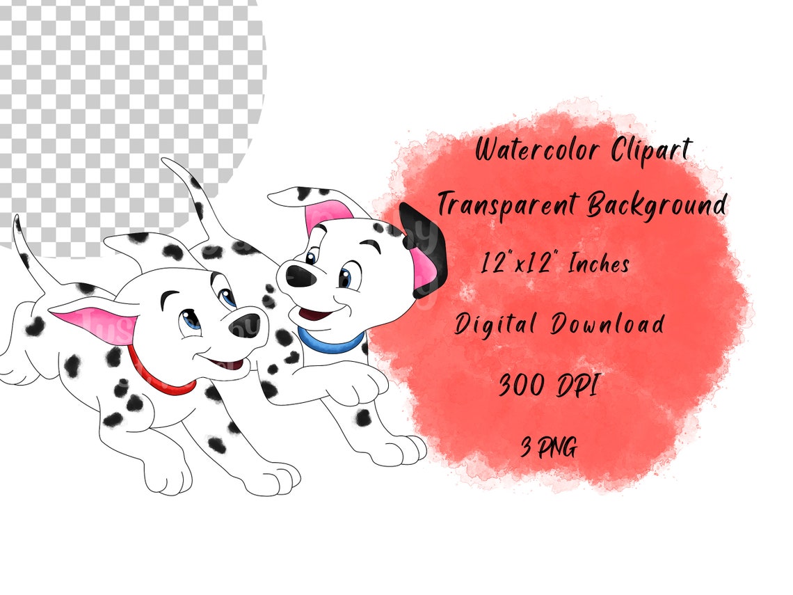 101 Dalmatians Hand Drawn Watercolor Clipart Set, PNG, High Resolution, Transparent Background ...