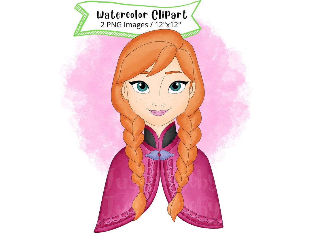 Anna From Frozen Hand Drawn Watercolor Clipart, PNG, High Resolution ...