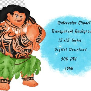 Maui From Moana Watercolor Clipart Set: Cartoon Illustration (instant ...