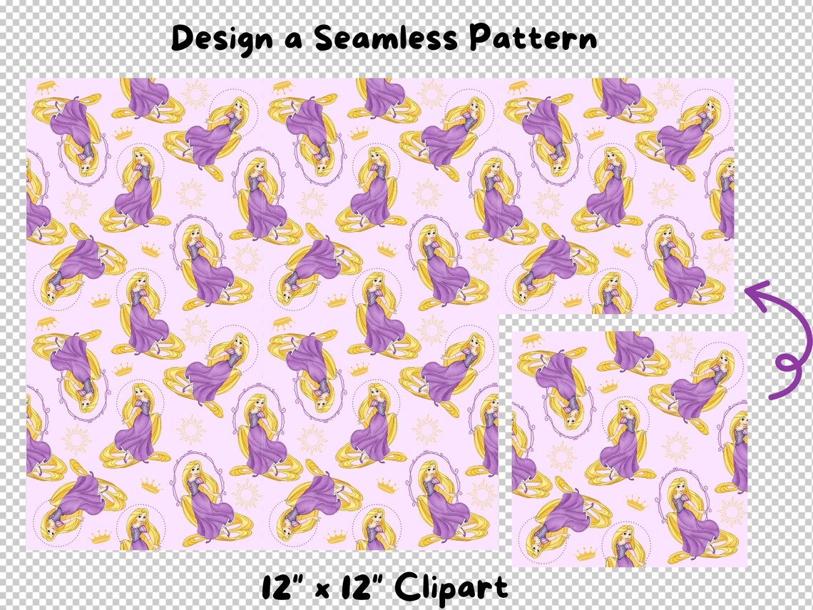 Princess Rapunzel Watercolor Seamless Pattern, Digital Download, Cute ...