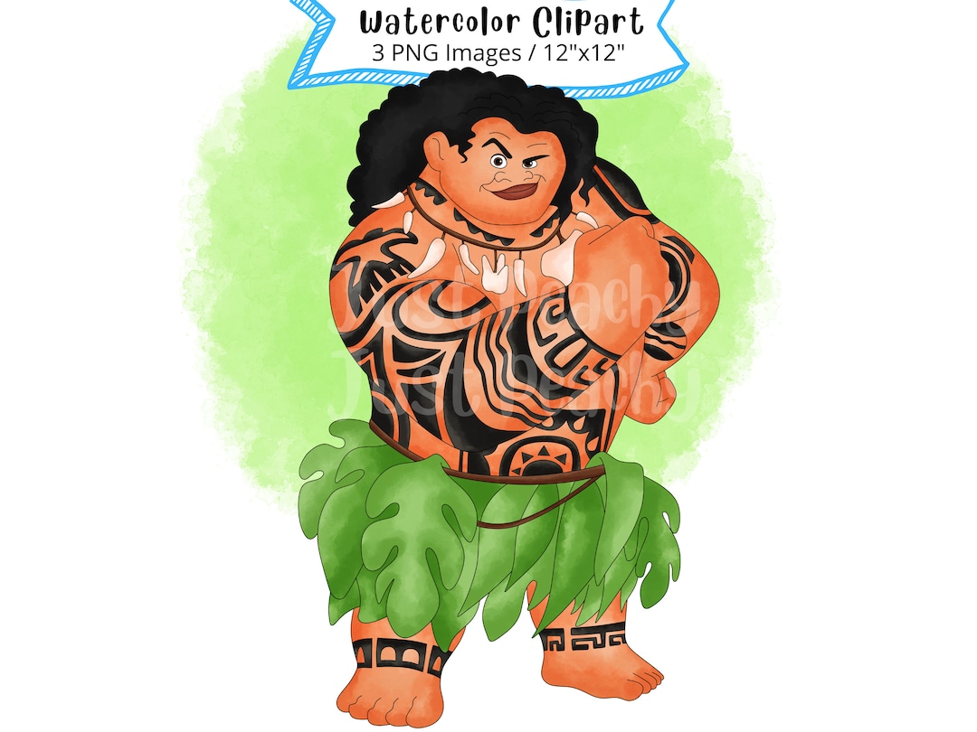 Maui From Moana Watercolor Clipart Set: Cartoon Illustration (instant ...
