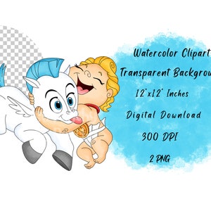 Baby Hercules Watercolor Clipart, Cute Cartoon Illustration, PNG ...