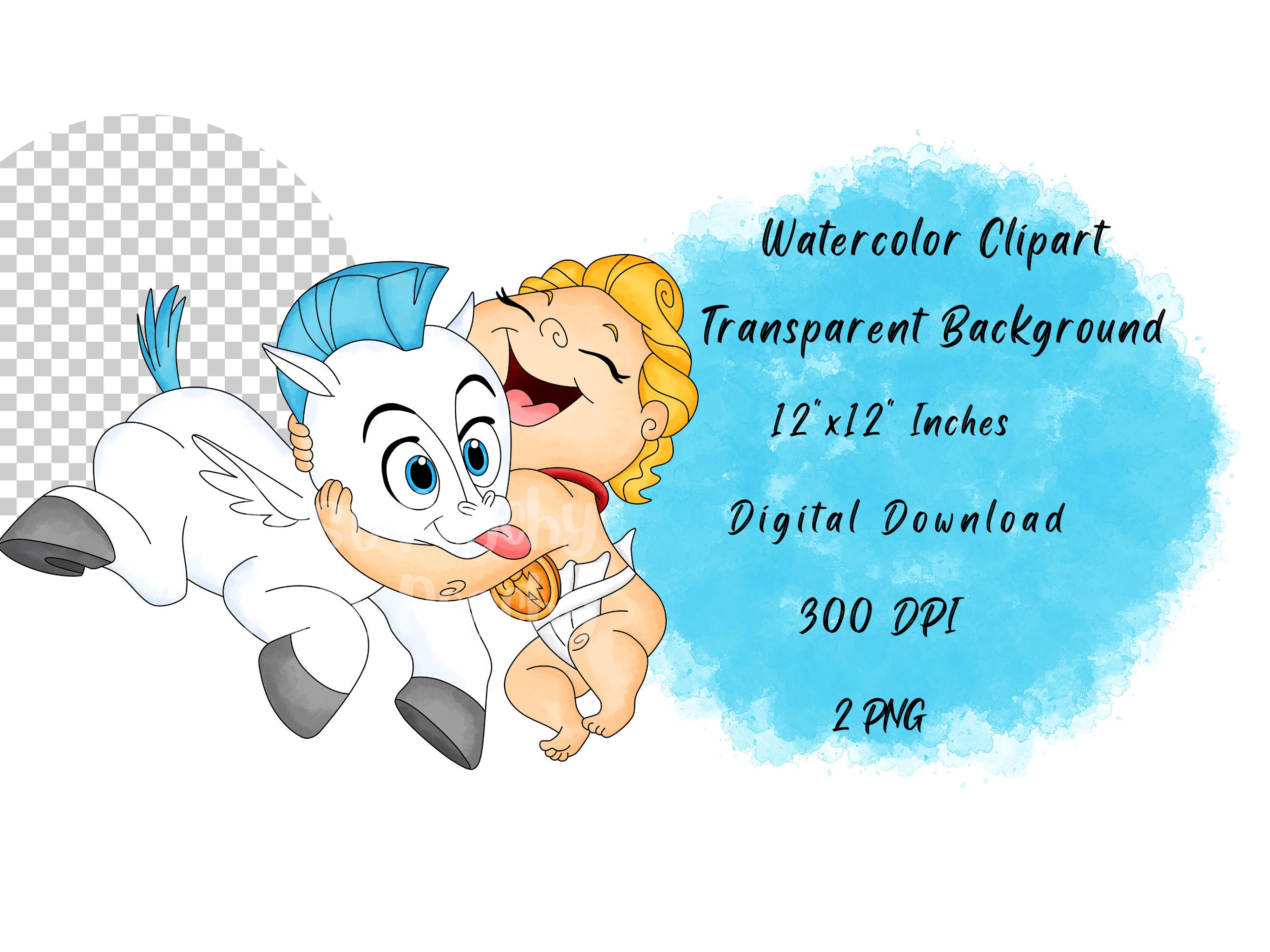 Baby Hercules Watercolor Clipart, Cute Cartoon Illustration, PNG ...