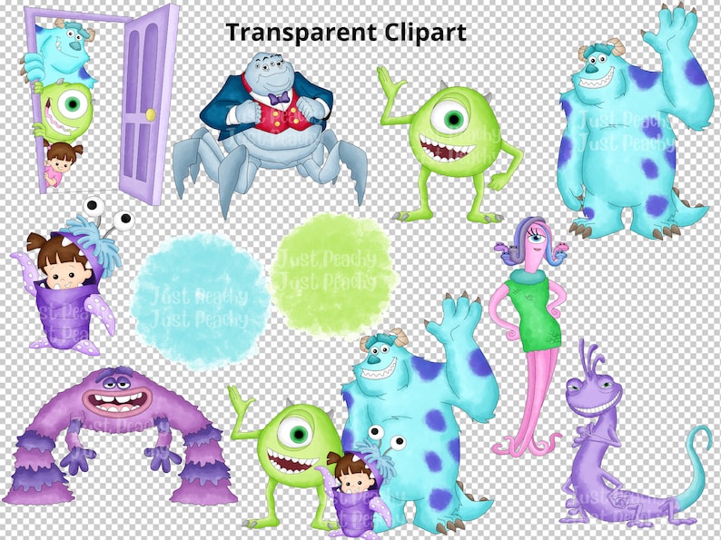 Monsters Inc Watercolor Clipart: Cartoon PNG Set (digital Download) - Etsy