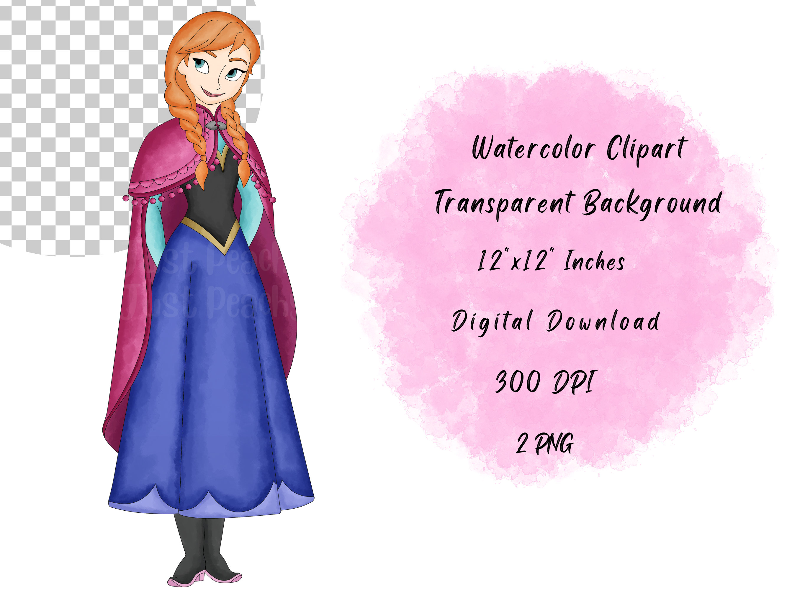 Anna From Frozen Hand Drawn Watercolor Clipart, PNG, High Resolution ...