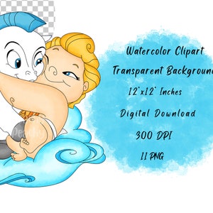 Baby Hercules Watercolor Clipart Set, Cute Cartoon Illustration, PNG ...