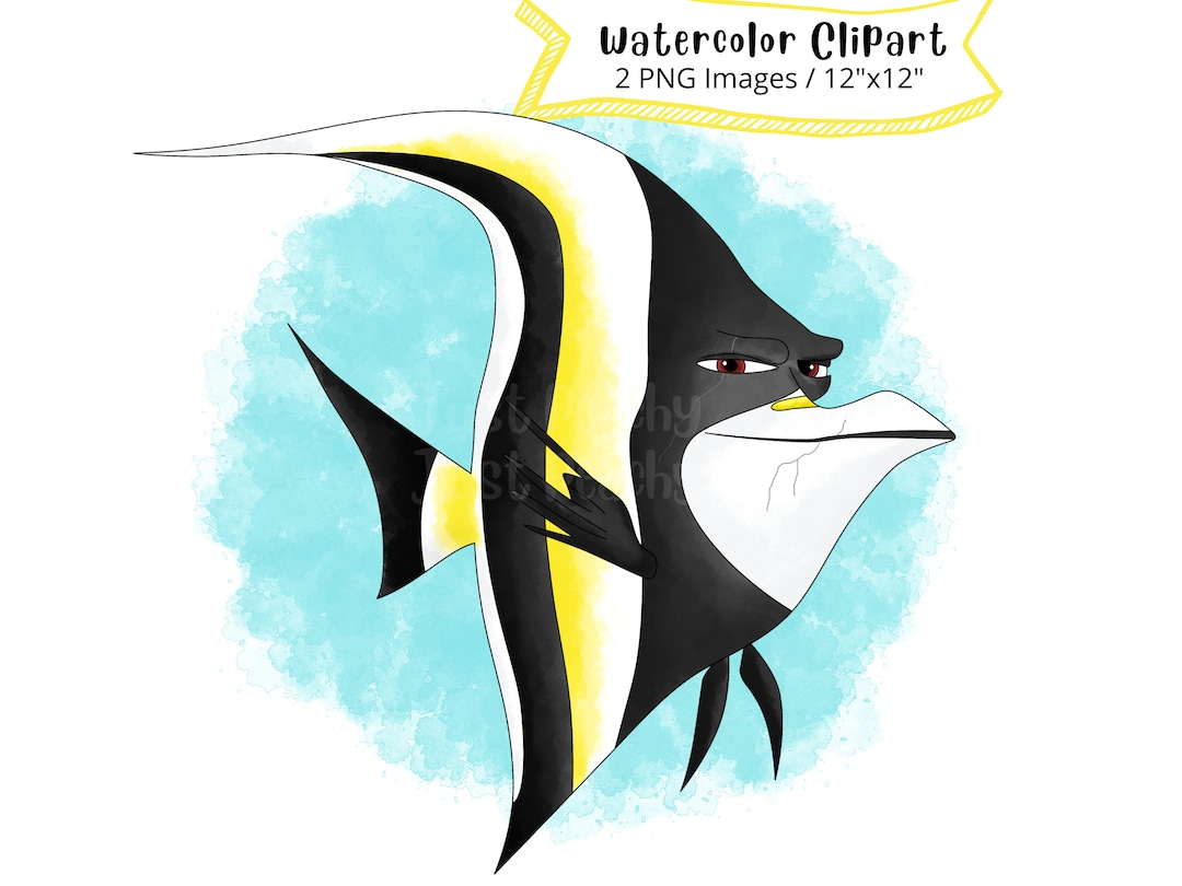 Gill From Finding Nemo Watercolor Clipart, Cute Cartoon, Dory, Under ...