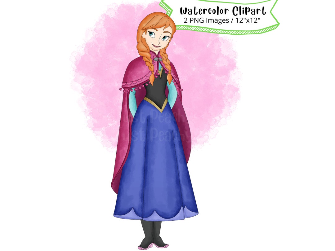 Anna From Frozen Hand Drawn Watercolor Clipart, PNG, High Resolution ...