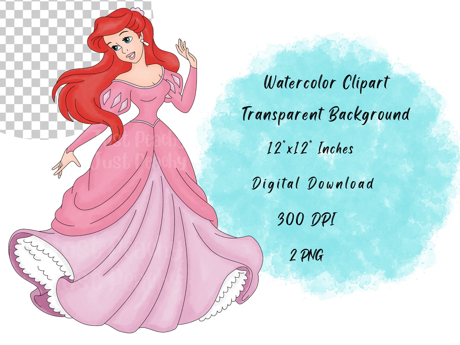The Little Mermaid Hand Drawn Watercolor Clipart, Cute Cartoon, PNG ...