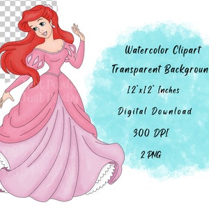 The Little Mermaid Hand Drawn Watercolor Clipart, Cute Cartoon, PNG ...