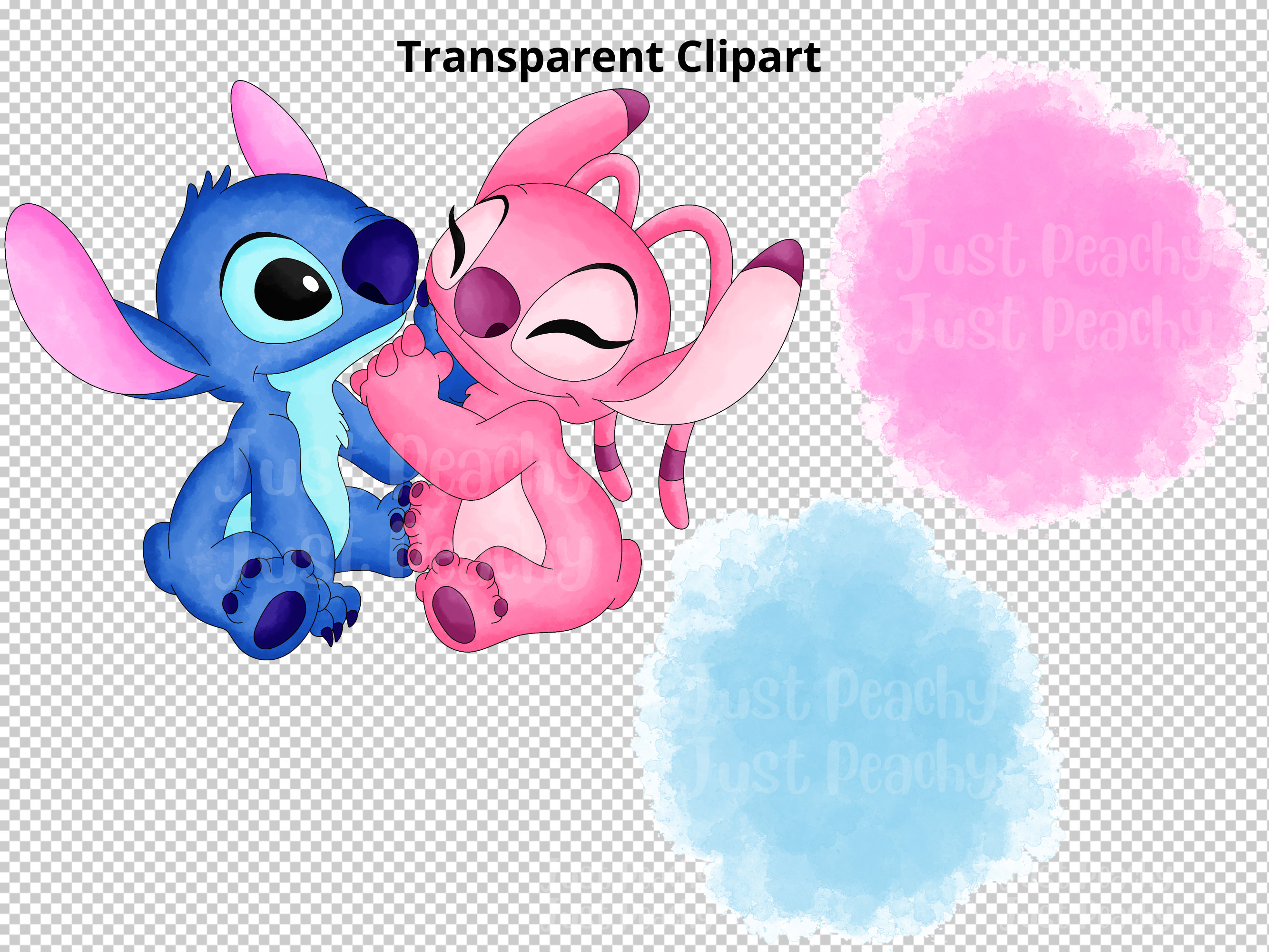 Stitch and Angel Aquarelle Clipart Set, Dessin animé mignon, PNG, Fond ...