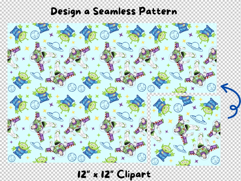 Toy Story Seamless Pattern: Buzz Lightyear & Alien (digital Download ...