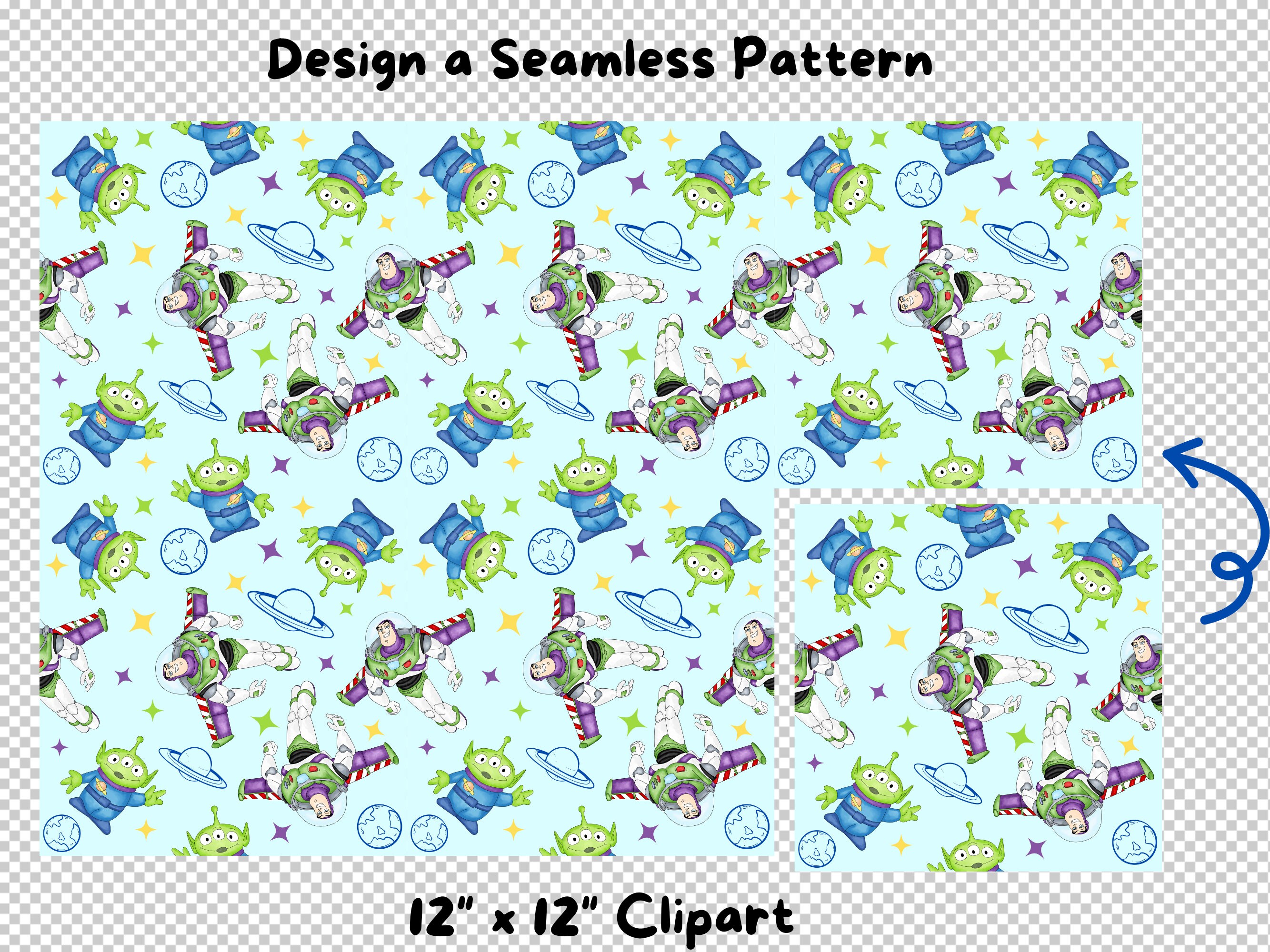 Toy Story Seamless Pattern: Buzz Lightyear & Alien (digital Download ...