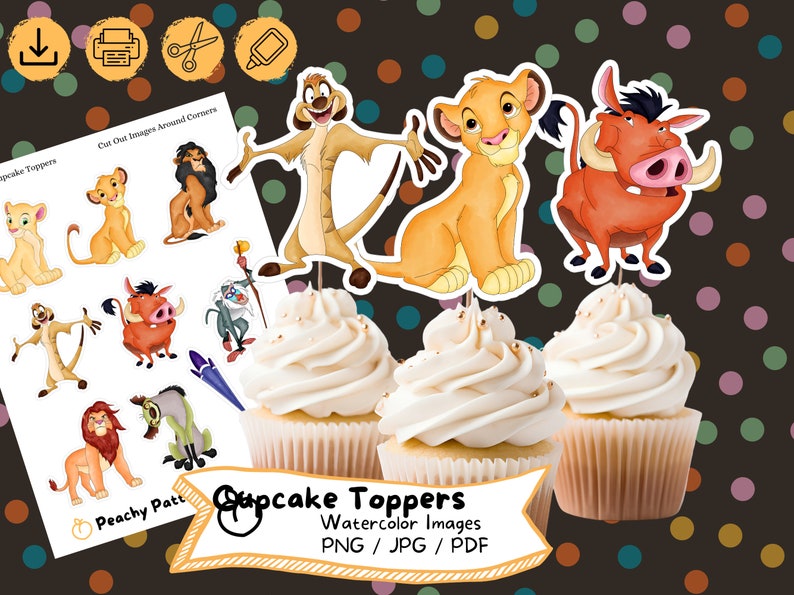 Lion King Watercolor Cupcake Topper, Instant Digital Download, Birthday ...