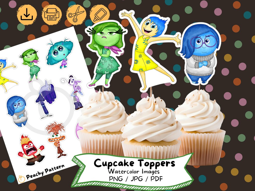 Inside Out Cupcake Toppers: Watercolor Birthday Party Decoration ...