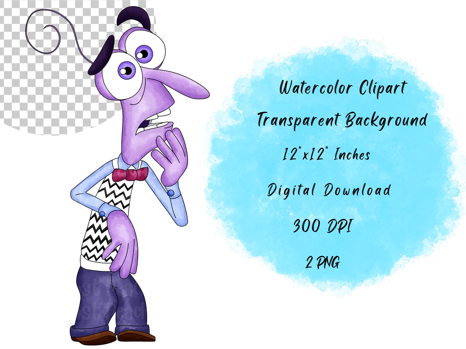 Fear From Inside Out Watercolor Clipart: Cartoon PNG (digital Download ...