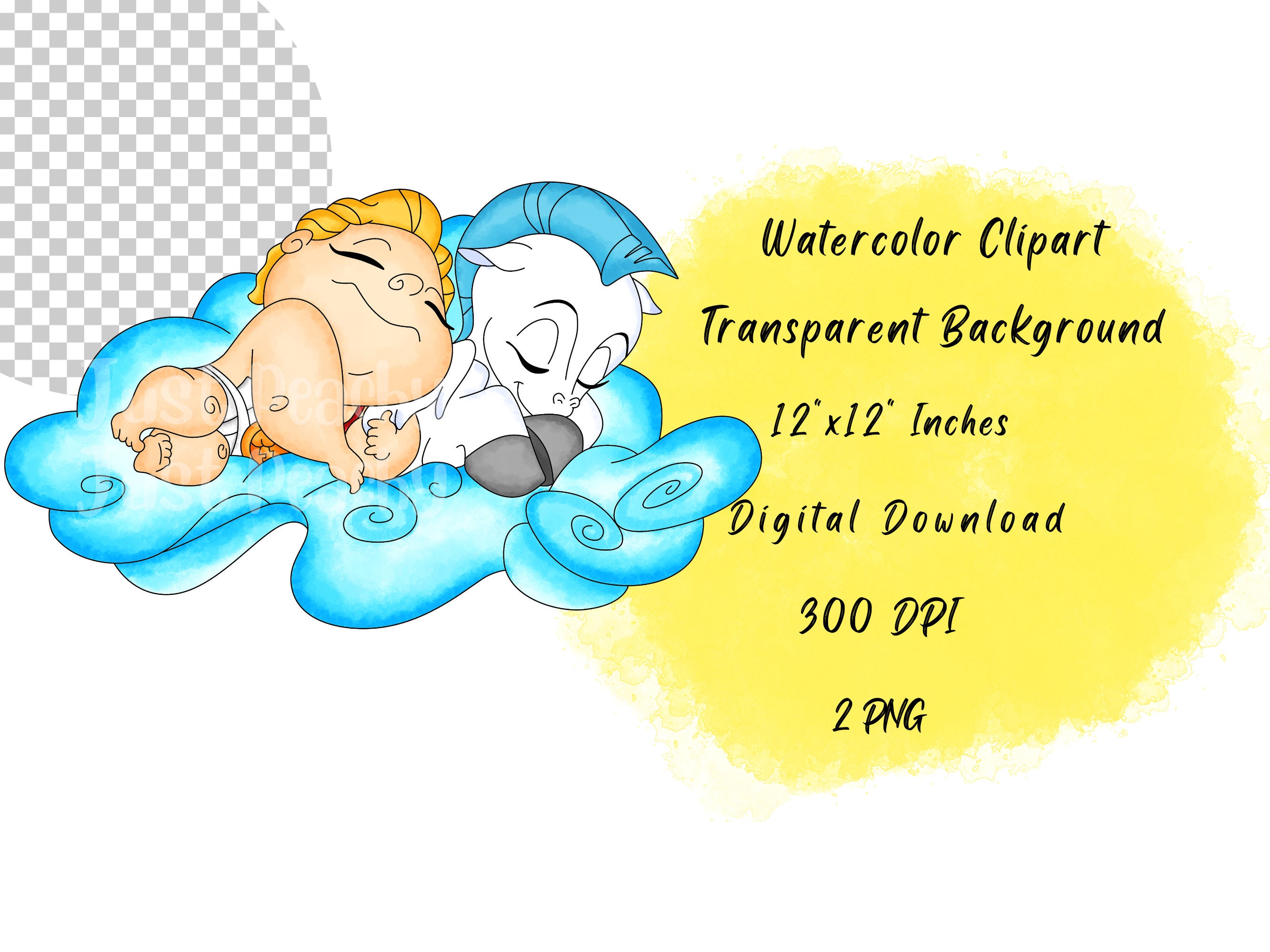 Baby Hercules Watercolor Clipart, Cute Cartoon Illustration, PNG ...