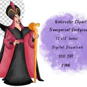 Jafar Watercolor Clipart: Aladdin Cartoon Illustration (PNG Digital ...