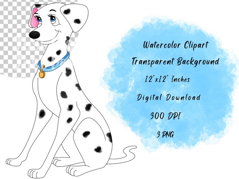 101 Dalmatians Hand Drawn Watercolor Clipart Set, PNG, High Resolution, Transparent Background ...