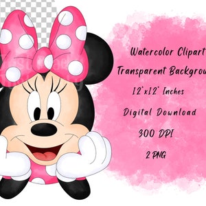 Minnie Mouse Watercolor Clipart: Cartoon Illustration (PNG Digital ...
