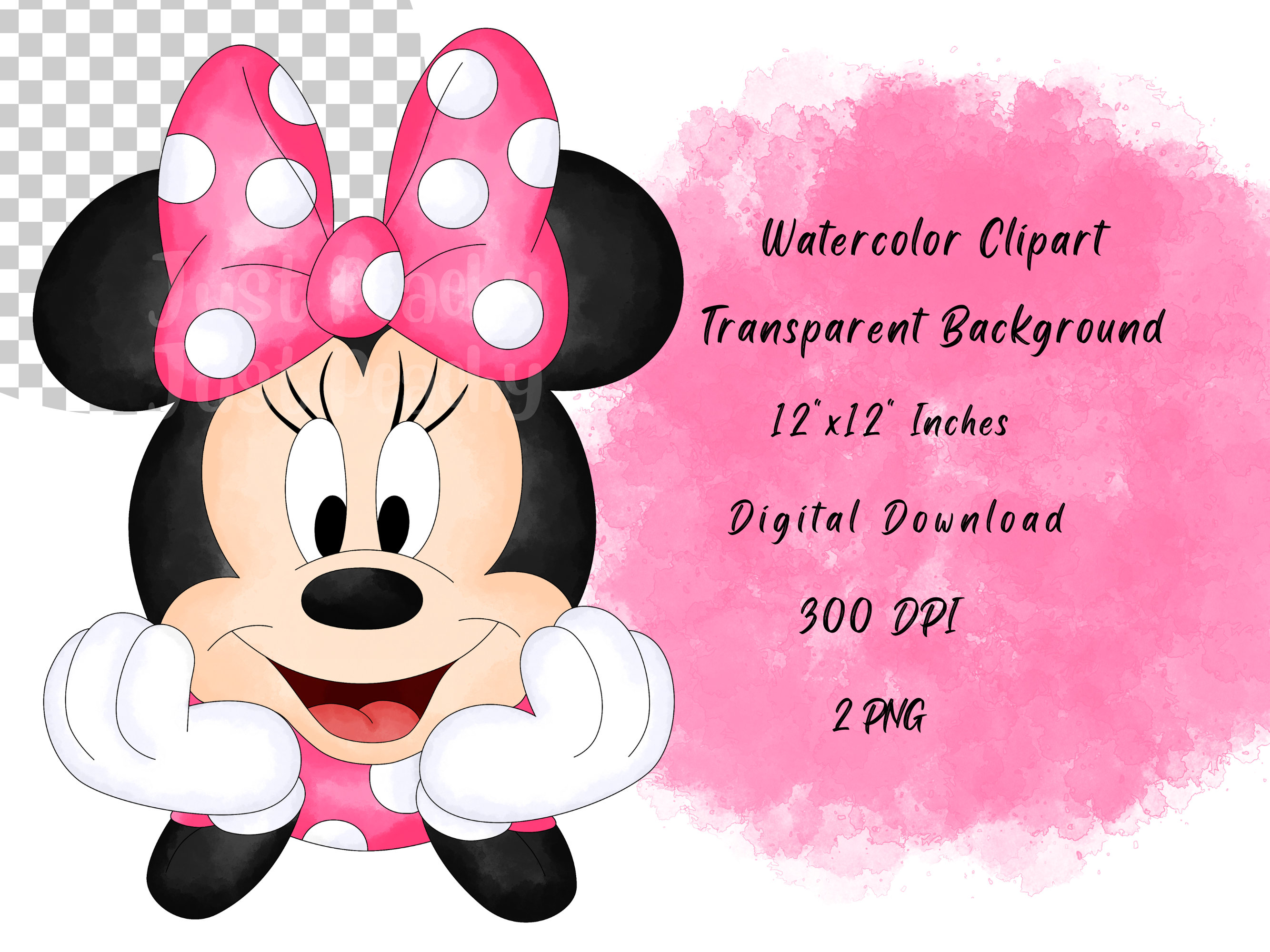 Minnie Mouse Watercolor Clipart: Cartoon Illustration (PNG Digital ...