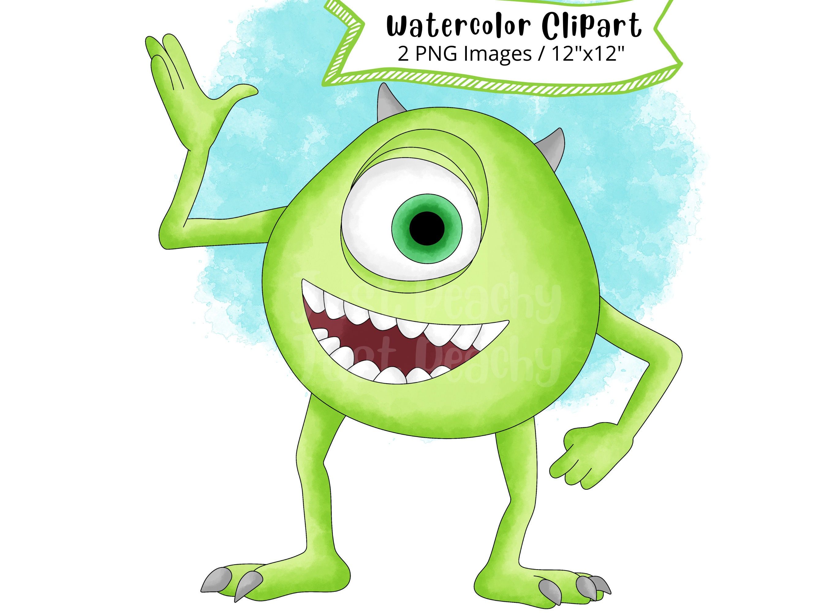 Mike From Monsters Inc Watercolor Clipart Set, Cute Cartoon, PNG, High ...