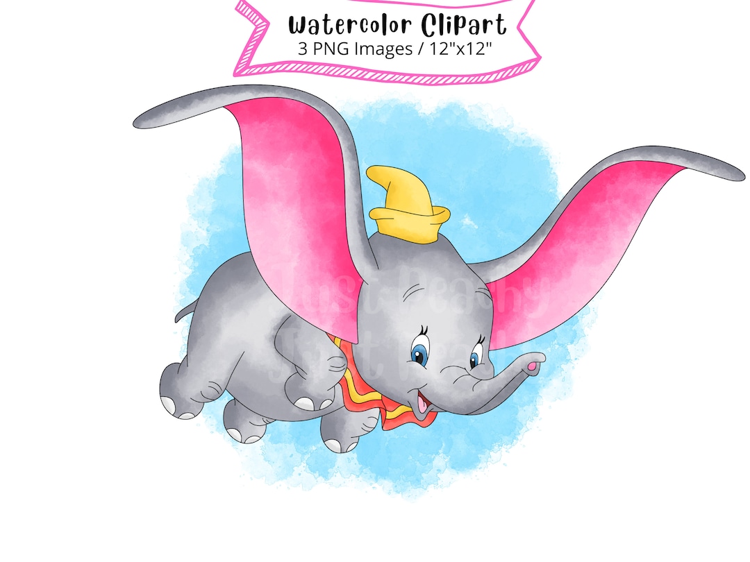 Dumbo Watercolor Clipart, Cute Cartoon, PNG, Hand Drawn, Nursery Decor ...