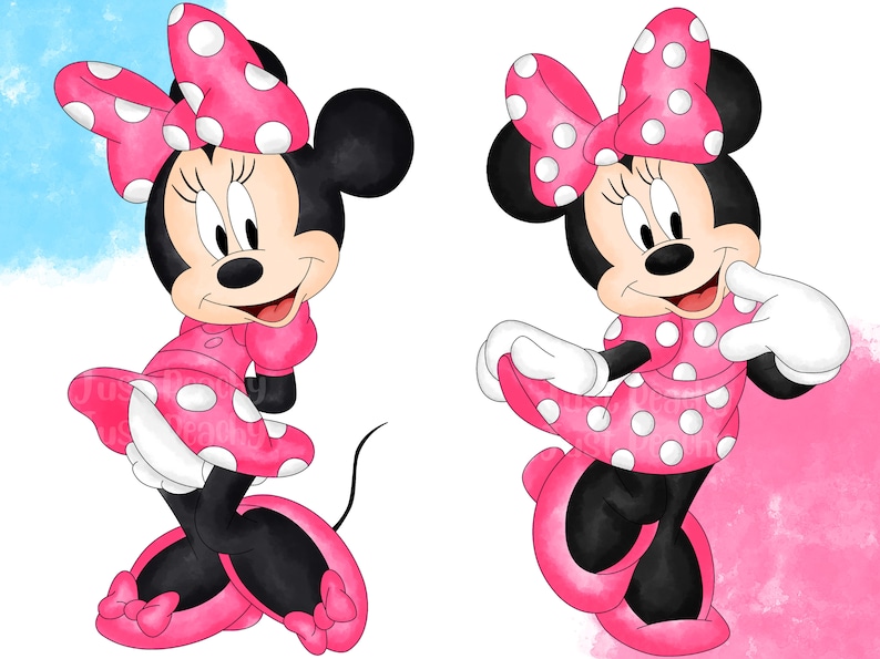 Minnie Mouse Watercolor Clipart Set: Cartoon PNG Graphics (digital ...