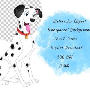 101 Dalmatians Hand Drawn Watercolor Clipart Set, PNG, High Resolution, Transparent Background ...