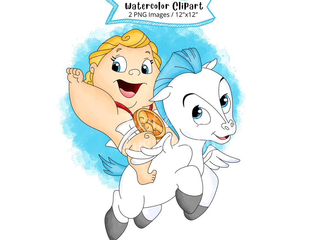 Baby Hercules Watercolor Clipart, Cute Cartoon Illustration, PNG ...