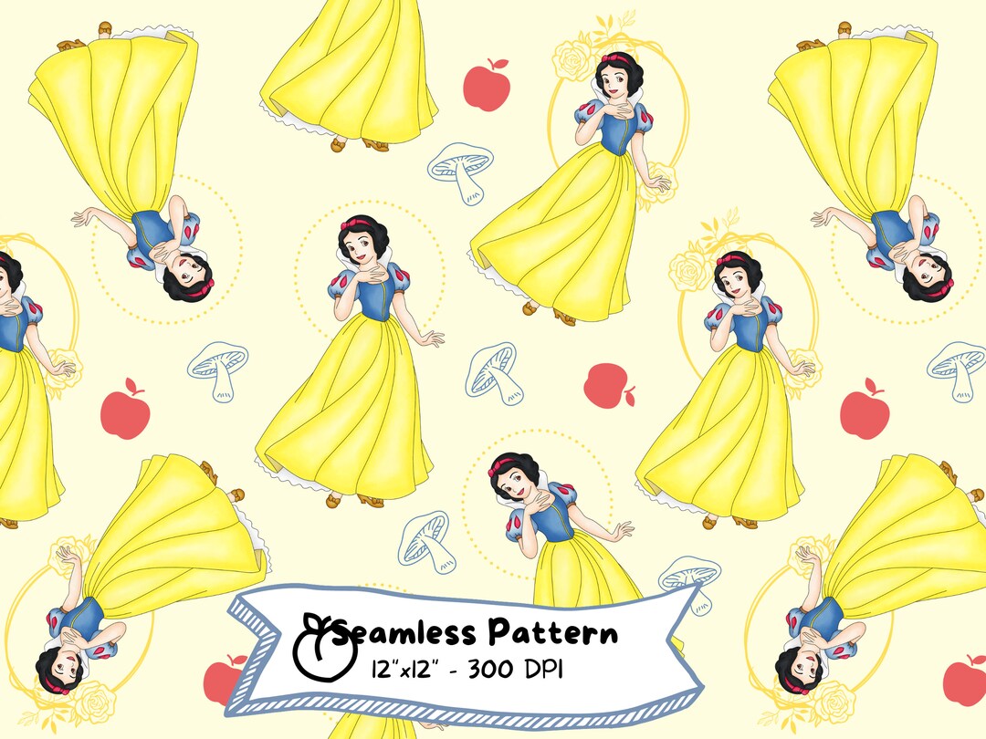 Princess Snow White Watercolor Seamless Pattern, Digital Download, Cute ...