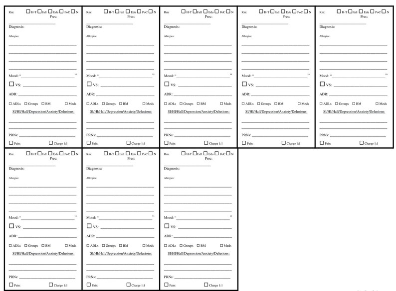 Psych Nurse Report Sheet for Patients Psychiatric Nurse - Etsy