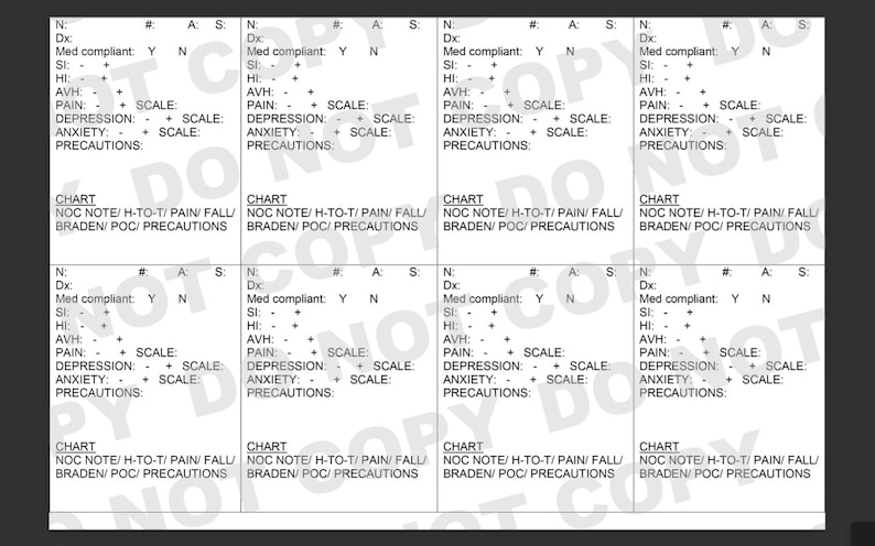 Psych Nurse Report Sheet for 8 Patients, Psychiatric Nurse Brain ...