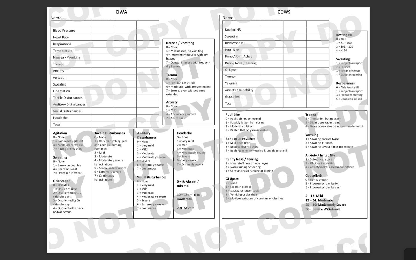 Cows & Ciwa Assessment Sheet, Psych, Medsurg, Emergency, PDF - Etsy