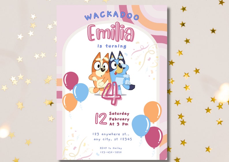 Wackadoo Pink Bluey Birthday Invitation, Editable Canva Template, Bluey ...