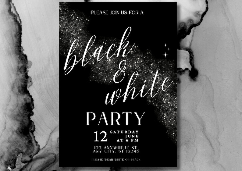 Editable Minimal Black and White Theme Party, Simple Invite, Black and ...