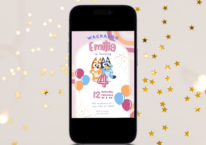 Wackadoo Pink Bluey Birthday Invitation, Editable Canva Template, Bluey ...
