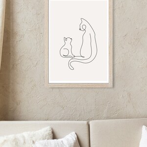 Two Cats Line Art, Line Wall Art, Minimalistic Wall Art, Cat Wall Art ...