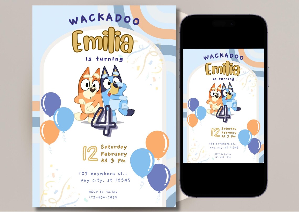 Wackadoo Bluey Birthday Invitation, Editable Canva Template, Bluey ...
