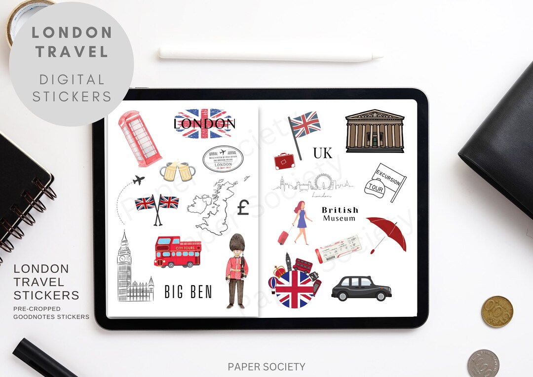 London Travel Goodnotes Stickers, London Stickers, Digital London ...