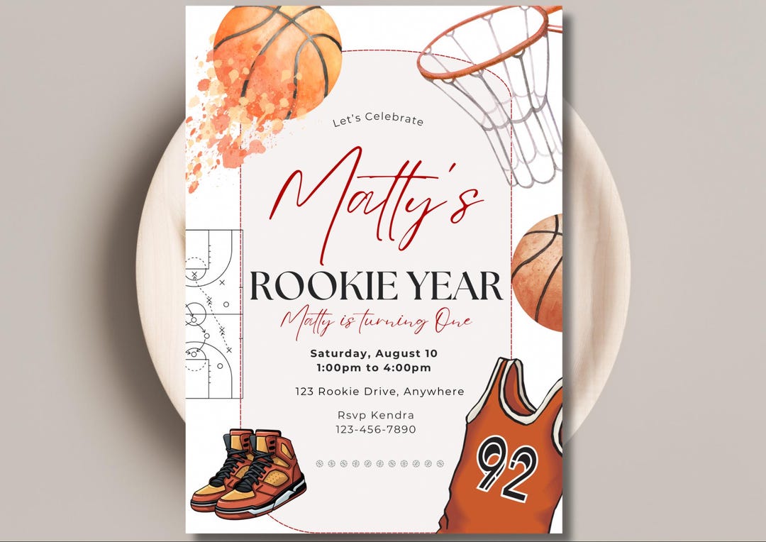 Rookie Year Invitation, Digital Template, Basketball Invitation, Rookie ...