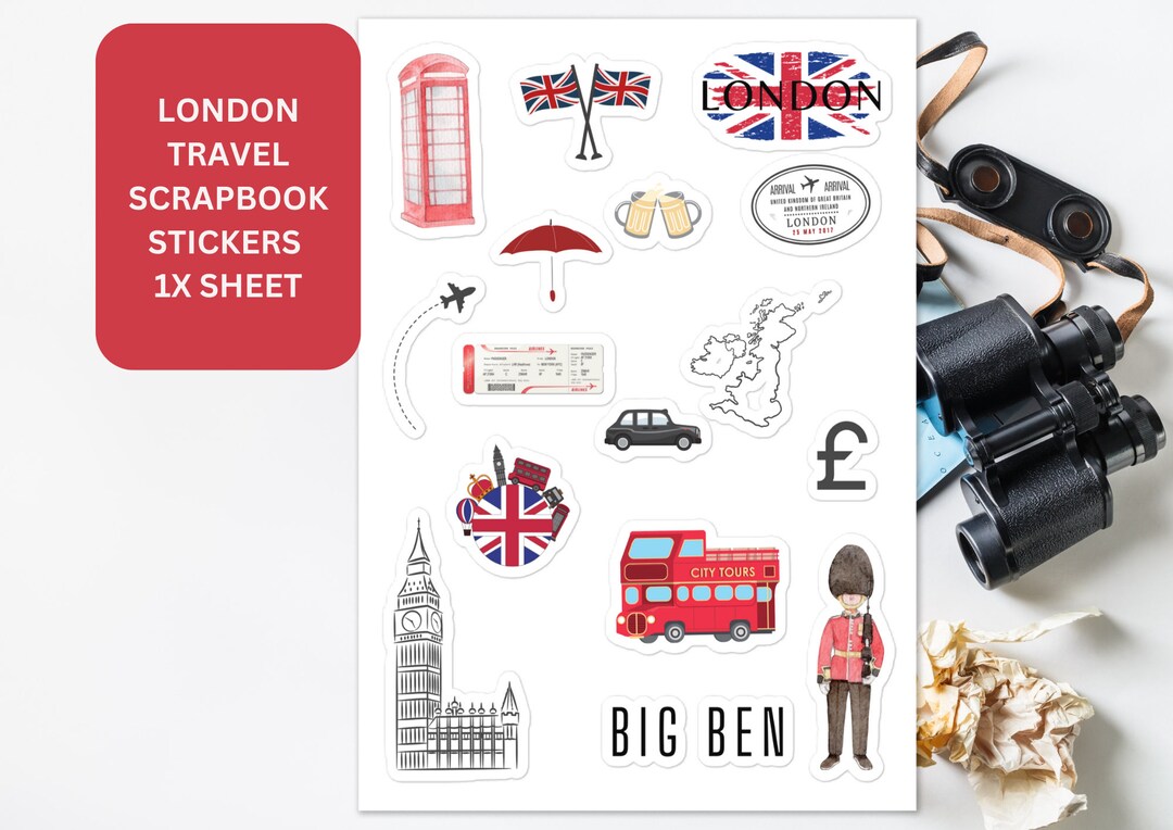 London Travel Sticker Sheet, Travel Scrapbook, London Stickers, Travel ...