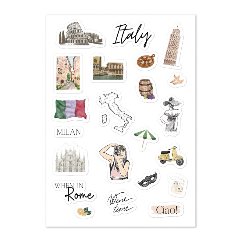Italy Travel Stickers, Italy Travel Icons, Travel Stickers for Journal ...