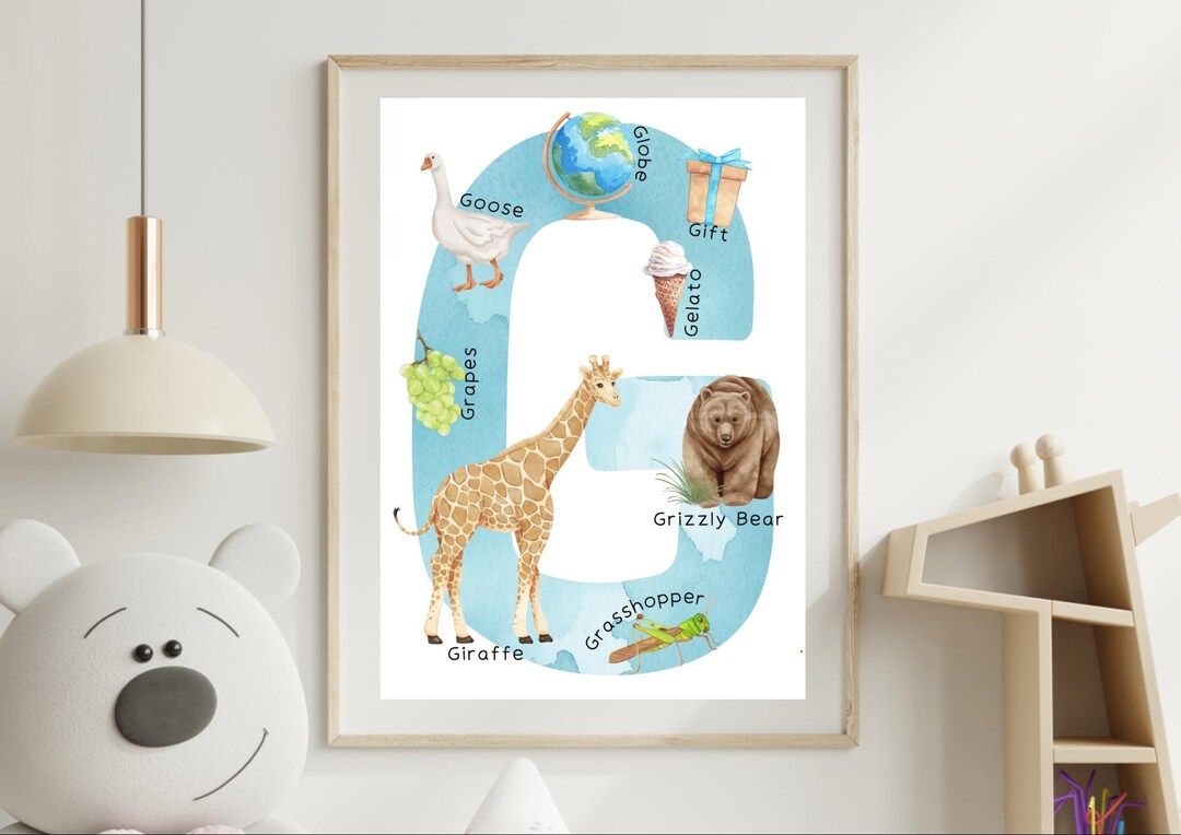 Letter G Wall Print, G is for Wall Art, Modern and Minimal Kids Room ...
