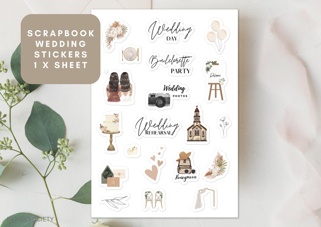 20pc Wedding Sticker Sheet, Beige Wedding Stickers, Wedding Planner ...
