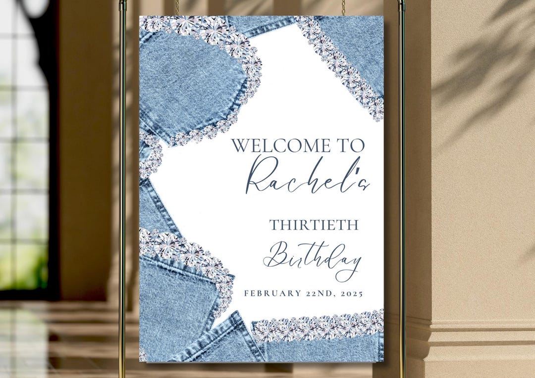Digital Denim & Diamonds Welcome Sign Birthday , Cowgirl Denim Event ...